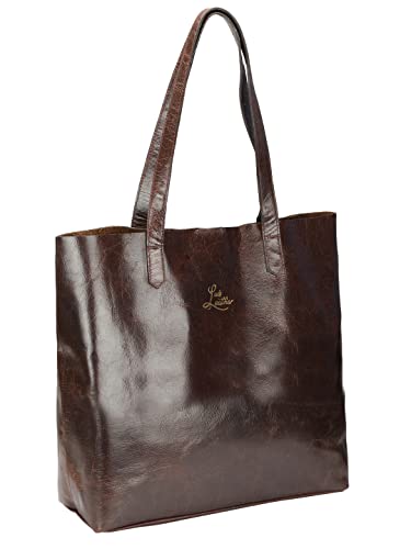 Piazza Leather Tote Bag in Full Grain Calfskin Leather Tote Shoulder Bag Big Capacity Handbag (Coffee Chocolate)