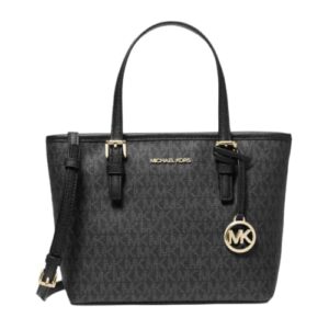 michael kors xs carry all jet set travel womens tote (black sig/gold)