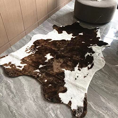 Cow Print Rug Faux Cowhide Area Rug Hide Animal Print Faux Fur Carpet Mat Nice for Living Room Bedroom Western Home Decor, 3.6x2.7Ft