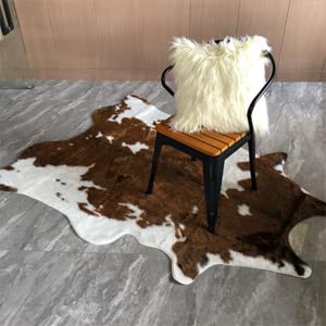 Cow Print Rug Faux Cowhide Area Rug Hide Animal Print Faux Fur Carpet Mat Nice for Living Room Bedroom Western Home Decor, 3.6x2.7Ft