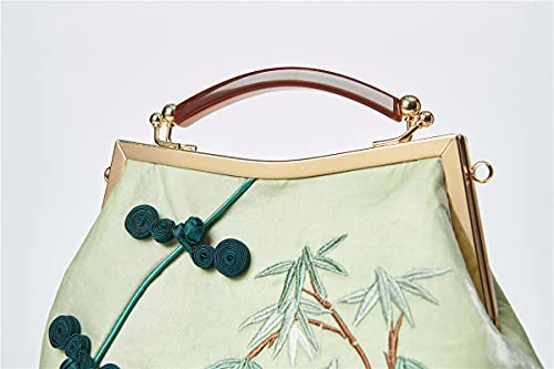 Women Chinese Classical Bamboo Embroidery Purse Vintage Embroidery Clutch Handag with Tassel and Pendant