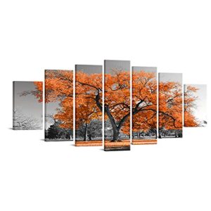 7 Panel Xlarge Tree Wall Art Decor Tree of Life Canvas Prints Natural Landscape Painting Picture Contemporary Framed Artwork for Kitchen Chic Decor Living Room(Orange)