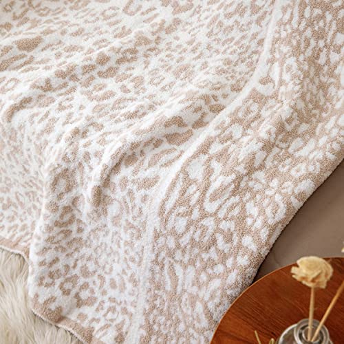 MH MYLUNE HOME Ultra Soft Leopard Throw Blanket (51x63 inches) Khaki Microfiber Blanket Plush Warm Reversible Cheetah Blanket Leopard Pattern Throw for Couch Bed Sofa