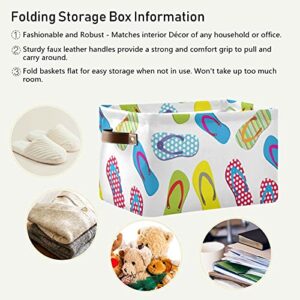 susiyo Large Foldable Storage Bin Summer Flip-Flops Fabric Storage Baskets Collapsible Decorative Baskets Organizing Basket Bin with PU Handles for Shelves Home Closet Bedroom Living Room-1Pack