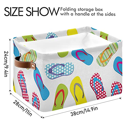 susiyo Large Foldable Storage Bin Summer Flip-Flops Fabric Storage Baskets Collapsible Decorative Baskets Organizing Basket Bin with PU Handles for Shelves Home Closet Bedroom Living Room-1Pack