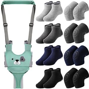 panitay handheld baby walking harness adjustable toddler walking assistant baby walker assistant belt with 4 pairs baby knee pads for crawling 4 pairs non slip toddler socks grips, 7-24 months old