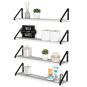 wallniture ponza shelves for bathroom over toilet storage, 24″ white floating shelves for wall, wall bookshelves living room bedroom decor set of 4