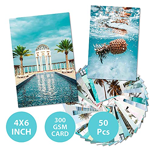 Teal Wall Collage Kit Aesthetic Pictures 50Pcs 4x6 Inch Summer Beach Collage Print Kit Vocation Posters for Room Decor Bule Photo Collage Kit for Wall Aesthetic Holiday Room Decor for Teen Girls