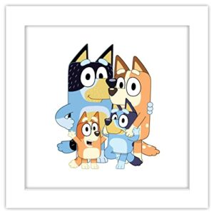 trends international gallery pops bluey – dad, mum, bluey and bingo wall art, white framed version, 12” x 12”