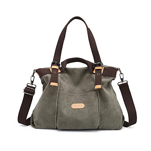 GJGJTER Women Soft Retro Casual All-match Tote Satchel Crossbody Hobo Messenger Canvas Shoulder Bag Clutches-Green