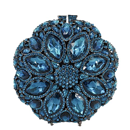 Elegant Round Crystal Clutch Evening Bags for Women Formal Party Handbags Bridal Wedding Purse (Turquoise,Mini)