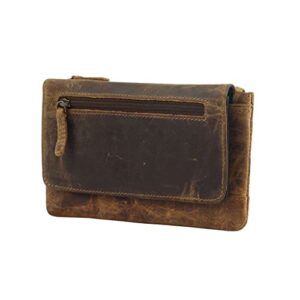 Myra Bag Oak Fire Leather And Cowhide Wallet Upcycled Leather S-2716