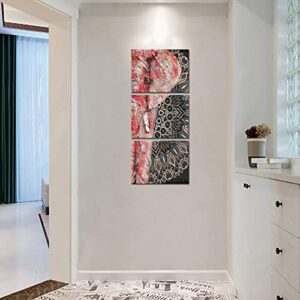 Biuteawal 3 Pieces Black Red Canvas Wall Art Tribal Elephant Pictures Mandala Painting Prints Animal Framed Artwork Home Living Room Bedroom Bathroom Decoration Framed Ready to Hang