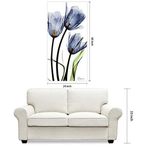 Empire Art Direct Frameless Free Floating Tempered Glass Panel Graphic Wall Art Ready to Hang, 24" x 48", Three Blue Tulips