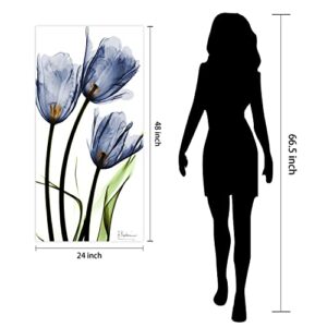 Empire Art Direct Frameless Free Floating Tempered Glass Panel Graphic Wall Art Ready to Hang, 24" x 48", Three Blue Tulips