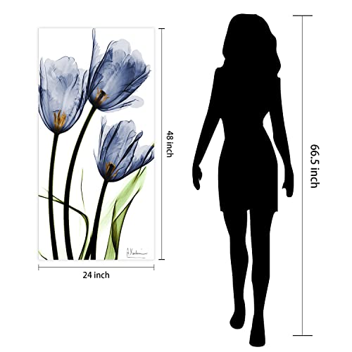 Empire Art Direct Frameless Free Floating Tempered Glass Panel Graphic Wall Art Ready to Hang, 24" x 48", Three Blue Tulips