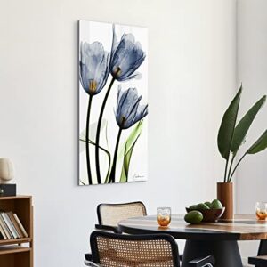 Empire Art Direct Frameless Free Floating Tempered Glass Panel Graphic Wall Art Ready to Hang, 24" x 48", Three Blue Tulips