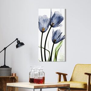 Empire Art Direct Frameless Free Floating Tempered Glass Panel Graphic Wall Art Ready to Hang, 24" x 48", Three Blue Tulips