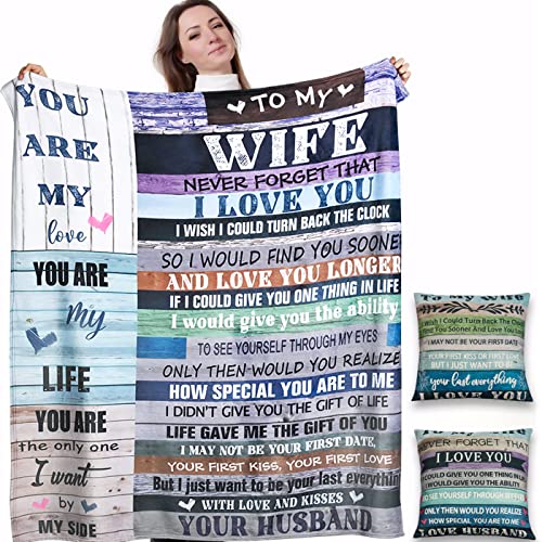 Tapesb to My Wife Blanket Anniversary Romantic Gifts for Wife Birthday Gift from Husband for Wives Throw Blanket with Pillow Covers Valentine Day Blanket Gifts