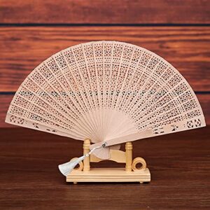 Emsiok 3 PCS Wooden Folding Fan, Vintage Wooden Fan Handheld Folding Fans Sandalwood Hand Fan Wooden Hand Fan Chinese Sandalwood Fan with Tassel for Women Foldable Wedding Favors Baby Shower