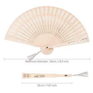 Emsiok 3 PCS Wooden Folding Fan, Vintage Wooden Fan Handheld Folding Fans Sandalwood Hand Fan Wooden Hand Fan Chinese Sandalwood Fan with Tassel for Women Foldable Wedding Favors Baby Shower