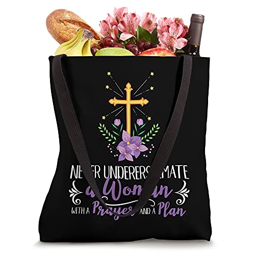 Never underestimate a Woman with a Prayer & a Plan Deaconess Tote Bag