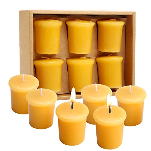 LJQizn 6pcs Beeswax Votive Candles Pure Handmade Pillar Natural Votives Set for Gift Home Décor Party Wedding Spa