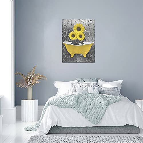 Sunflower Bathroom Wall Art Yellow Gray Bathroom Framed Canvas Wall Art Sunflowers in Bathtub Wall Decor Modern Decorative Bath Home Decor Matted Floral Picture for Bedroom Living Room 12x16 inch