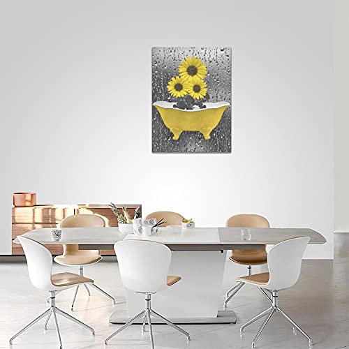 Sunflower Bathroom Wall Art Yellow Gray Bathroom Framed Canvas Wall Art Sunflowers in Bathtub Wall Decor Modern Decorative Bath Home Decor Matted Floral Picture for Bedroom Living Room 12x16 inch