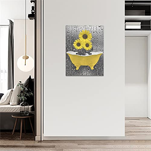 Sunflower Bathroom Wall Art Yellow Gray Bathroom Framed Canvas Wall Art Sunflowers in Bathtub Wall Decor Modern Decorative Bath Home Decor Matted Floral Picture for Bedroom Living Room 12x16 inch