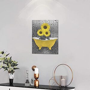 Sunflower Bathroom Wall Art Yellow Gray Bathroom Framed Canvas Wall Art Sunflowers in Bathtub Wall Decor Modern Decorative Bath Home Decor Matted Floral Picture for Bedroom Living Room 12x16 inch