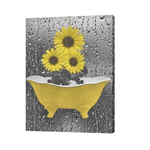 Sunflower Bathroom Wall Art Yellow Gray Bathroom Framed Canvas Wall Art Sunflowers in Bathtub Wall Decor Modern Decorative Bath Home Decor Matted Floral Picture for Bedroom Living Room 12x16 inch