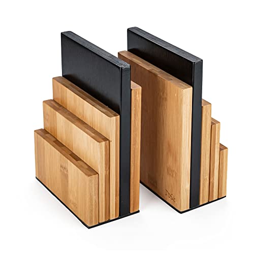 JUSK Design Bamboo Book End/Book Organizer - Non-Skid Decorative Bookends for Office and Home - Book Holders for Shelves - Substantial Weight - Holds Heavy Books