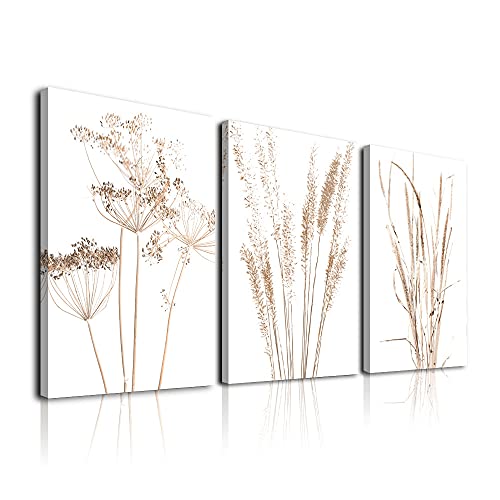 ASTRDECOR Botanical Plant Wall Art Farmhouse Decor Leaf Floral Wall Decor Canvas Wall Art for Living Room Kitchen Boho Home Decor Framed Ready to Hang- 12"x16"x3 Panels