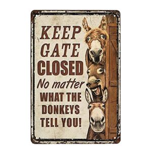 gedsingfarm keep gate closed metal sign, gift for farmer, donkey lover gift, donkey warning sign, welcome sign, vintage rust styled farmhouse decor 8×12