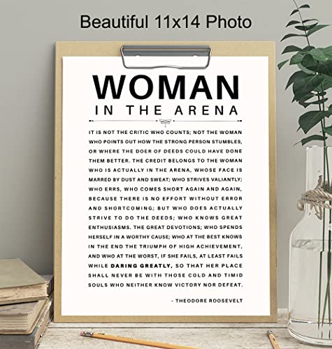 LARGE 11X14 - Man/Woman In the Arena - Teddy Roosevelt Poster - Positive Quotes - Motivational Inspirational Wall Art Decor - Uplifting Gift for Women, Feminist, Entrepreneur - Daring Greatly