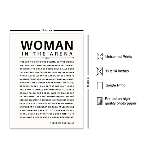 LARGE 11X14 - Man/Woman In the Arena - Teddy Roosevelt Poster - Positive Quotes - Motivational Inspirational Wall Art Decor - Uplifting Gift for Women, Feminist, Entrepreneur - Daring Greatly