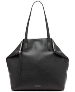 calvin klein brenda top zip tote, black/silver