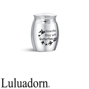 Luluadorn Butterfly Small Cremation Urns for Human Ashes Mom Sister Daughter Grandma Now She Flies with Butterflies Female Adult Women Auntie Memorial Keepsake Funeral Gifts