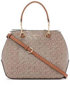 calvin klein lucy triple compartment satchel, almond/taupe/caramel embossed