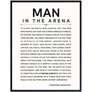 LARGE 11X14 - Man in the Arena - Inspirational Quotes - Teddy Roosevelt Poster - Motivational Gifts for Men, Boys, Teens, Entrepreneur - Office, Living Room, Bedroom Wall Art Decor - Daring Greatly