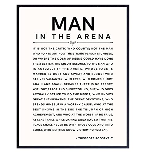 LARGE 11X14 - Man in the Arena - Inspirational Quotes - Teddy Roosevelt Poster - Motivational Gifts for Men, Boys, Teens, Entrepreneur - Office, Living Room, Bedroom Wall Art Decor - Daring Greatly