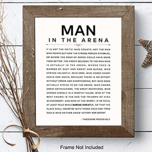 LARGE 11X14 - Man in the Arena - Inspirational Quotes - Teddy Roosevelt Poster - Motivational Gifts for Men, Boys, Teens, Entrepreneur - Office, Living Room, Bedroom Wall Art Decor - Daring Greatly