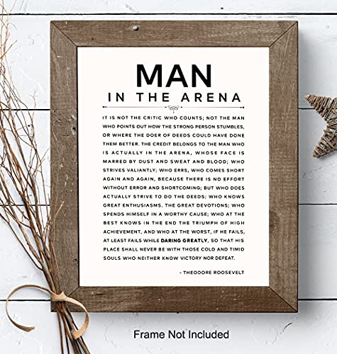 LARGE 11X14 - Man in the Arena - Inspirational Quotes - Teddy Roosevelt Poster - Motivational Gifts for Men, Boys, Teens, Entrepreneur - Office, Living Room, Bedroom Wall Art Decor - Daring Greatly