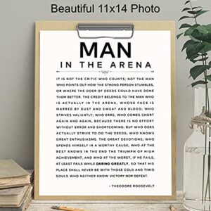 LARGE 11X14 - Man in the Arena - Inspirational Quotes - Teddy Roosevelt Poster - Motivational Gifts for Men, Boys, Teens, Entrepreneur - Office, Living Room, Bedroom Wall Art Decor - Daring Greatly