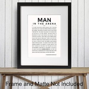 LARGE 11X14 - Man in the Arena - Inspirational Quotes - Teddy Roosevelt Poster - Motivational Gifts for Men, Boys, Teens, Entrepreneur - Office, Living Room, Bedroom Wall Art Decor - Daring Greatly