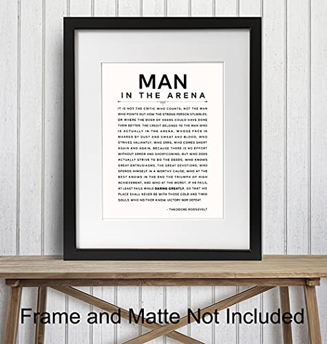 LARGE 11X14 - Man in the Arena - Inspirational Quotes - Teddy Roosevelt Poster - Motivational Gifts for Men, Boys, Teens, Entrepreneur - Office, Living Room, Bedroom Wall Art Decor - Daring Greatly