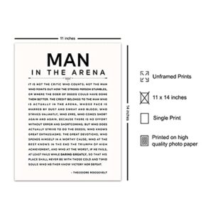 LARGE 11X14 - Man in the Arena - Inspirational Quotes - Teddy Roosevelt Poster - Motivational Gifts for Men, Boys, Teens, Entrepreneur - Office, Living Room, Bedroom Wall Art Decor - Daring Greatly