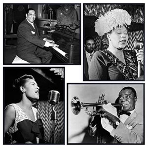 large 11x14 – african american wall art – vintage photo set – black history wall decor posters – billie holiday, ella fitzgerald, duke ellington, louis armstrong – famous jazz music musicians gifts