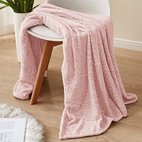 Gifts for Women Mom Wife Girlfriend Her Mother Birthday Throw Travel Blanket Soft Comfy Rose Grey Blankets for Bed Sofa Couch Airplane Office(Pink, 50''x60'')